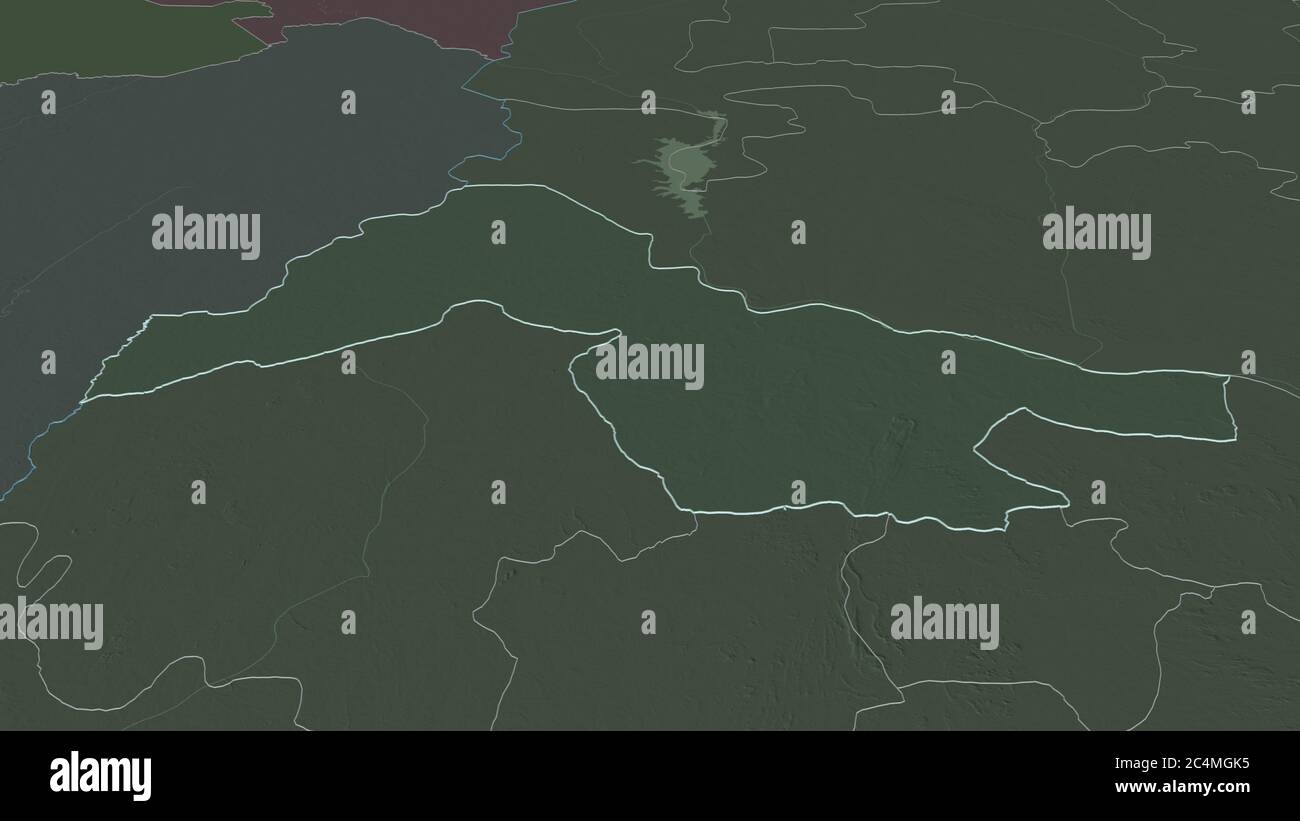 Zoom in on Kwara (state of Nigeria) outlined. Oblique perspective ...