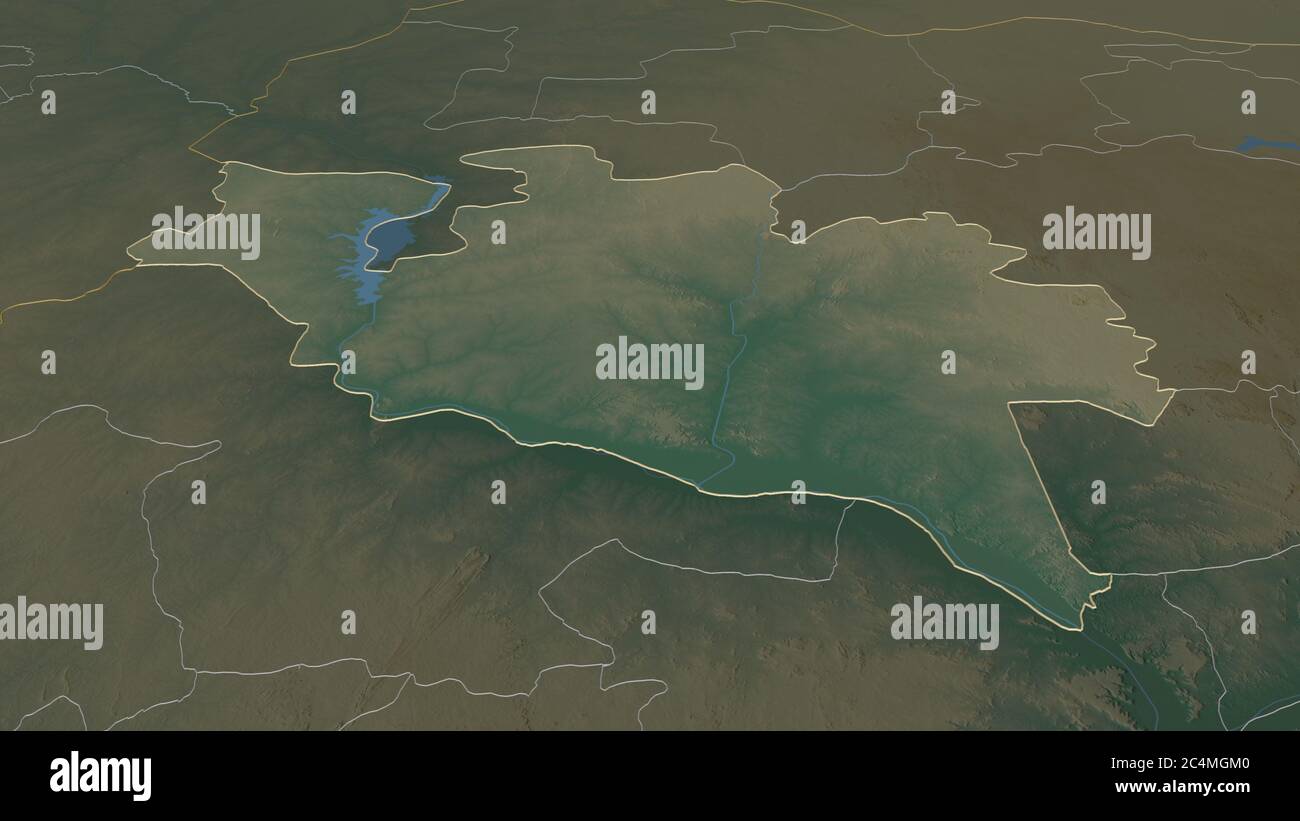 Zoom in on Niger (state of Nigeria) outlined. Oblique perspective ...