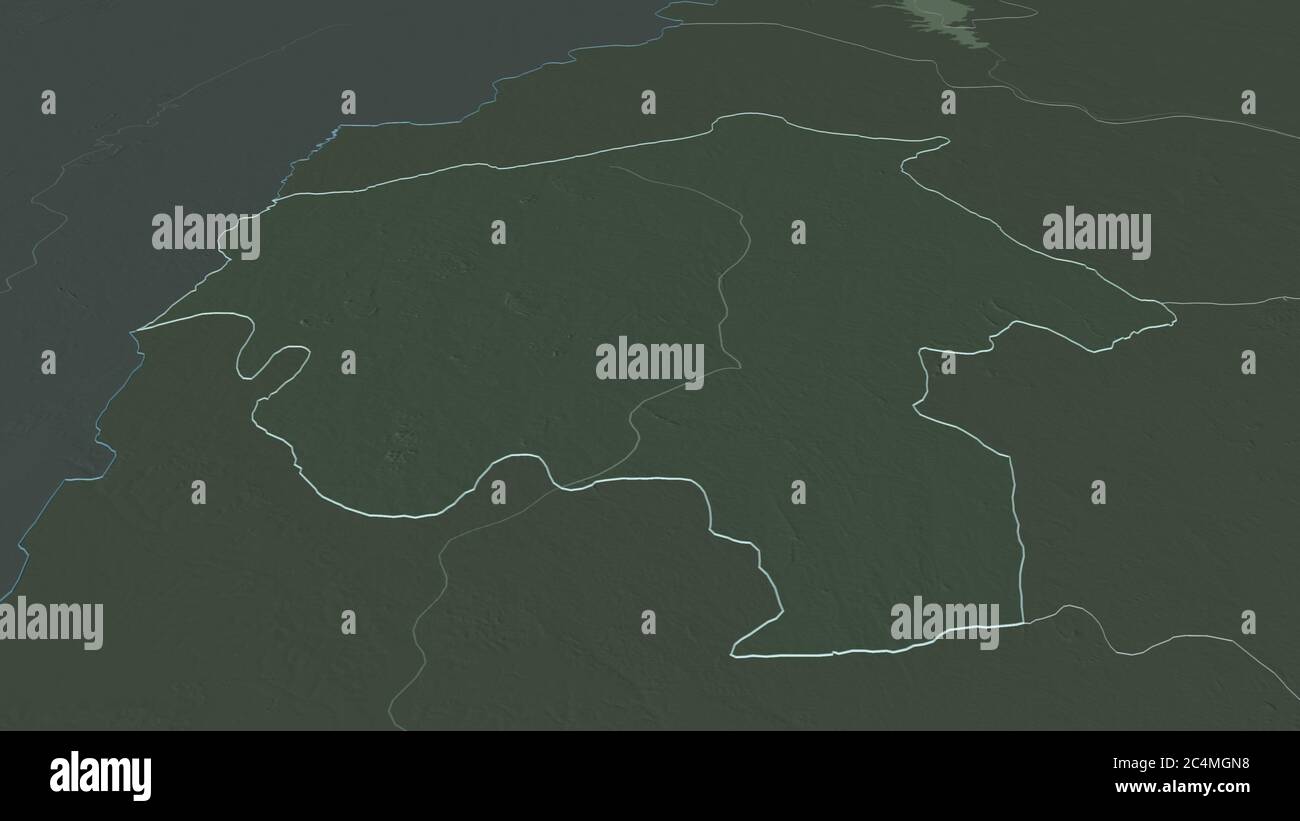 Zoom in on Oyo (state of Nigeria) outlined. Oblique perspective ...