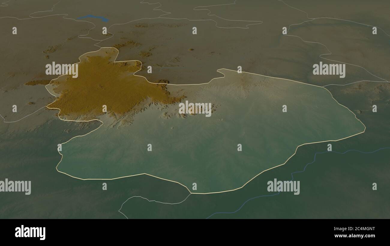 Zoom in on Plateau (state of Nigeria) outlined. Oblique perspective ...