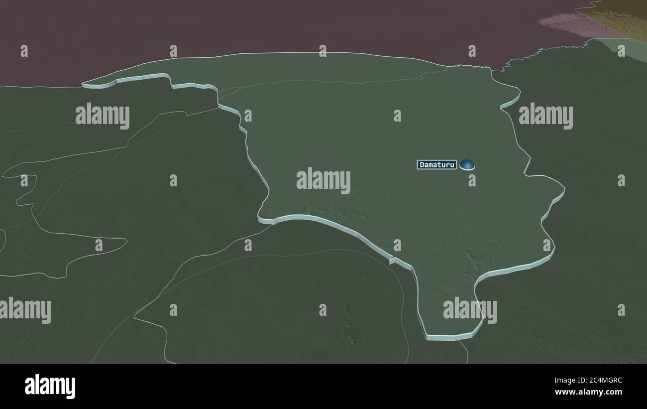 Zoom in on Yobe (state of Nigeria) extruded. Oblique perspective ...