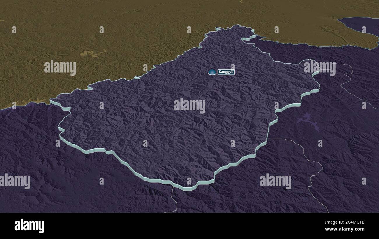 Zoom in on Chagang-do (province of North Korea) extruded. Oblique ...
