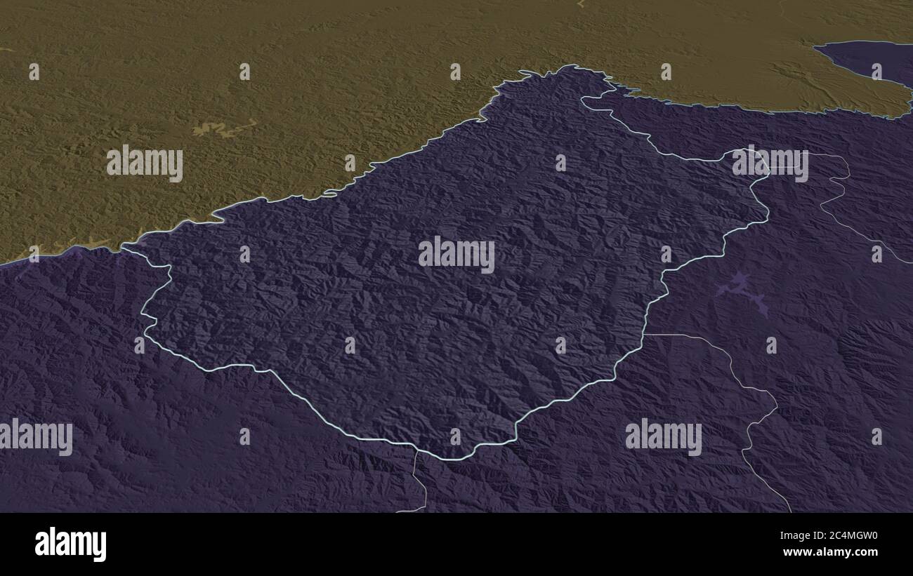 Zoom in on Chagang-do (province of North Korea) outlined. Oblique ...