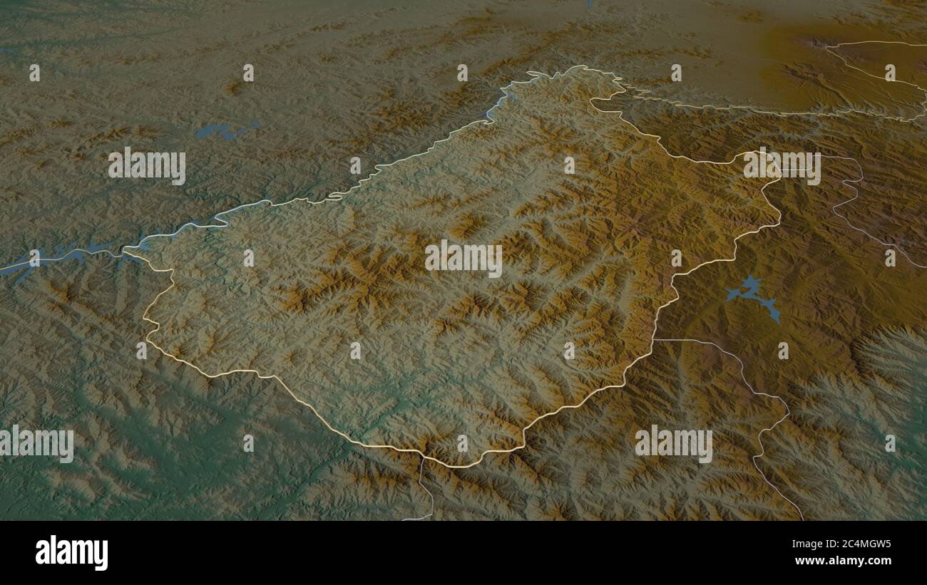 Zoom in on Chagang-do (province of North Korea) outlined. Oblique ...