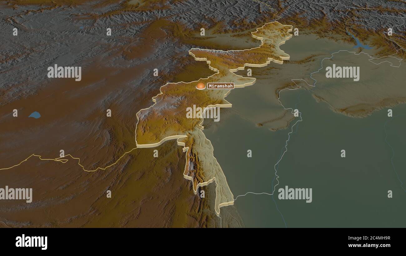 Zoom in on F.A.T.A. (territory of Pakistan) extruded. Oblique ...