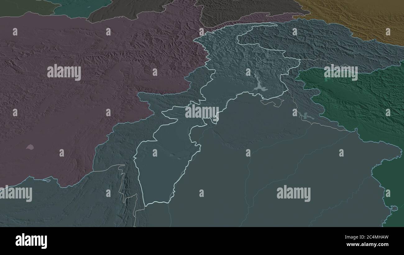 Zoom in on N.W.F.P. (province of Pakistan) outlined. Oblique ...