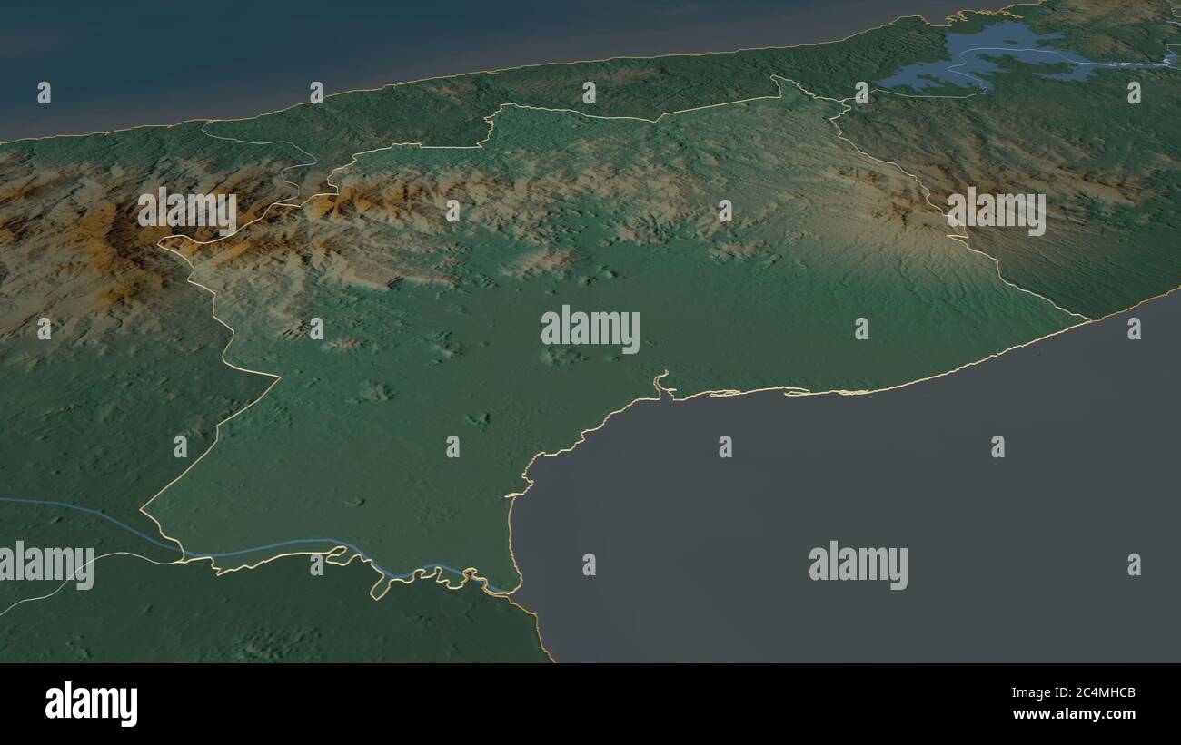 Zoom in on Coclé (province of Panama) outlined. Oblique perspective ...