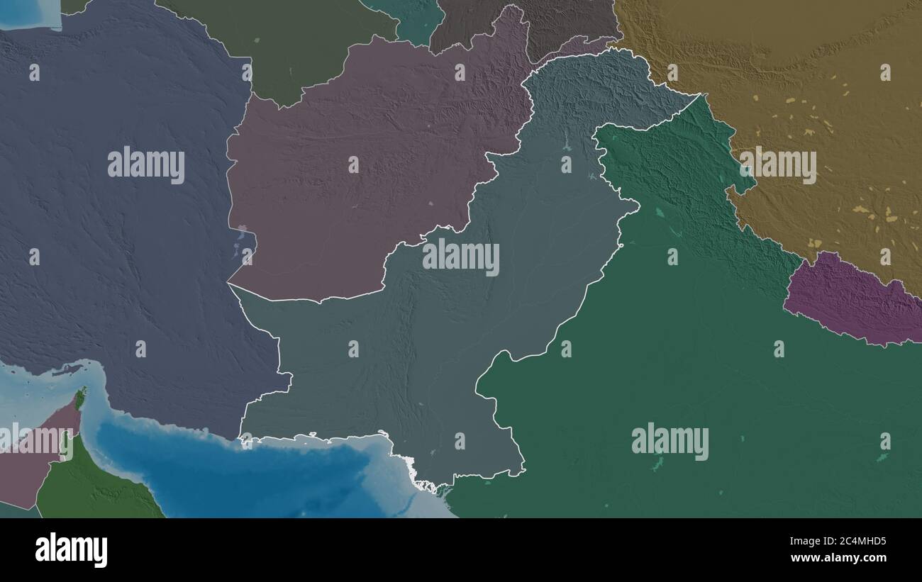 Outlined shape of the Pakistan area. Colored and bumped map of the ...