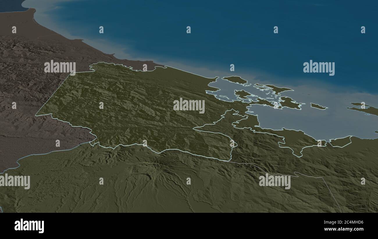 Zoom in on Bocas del Toro (province of Panama) outlined. Oblique ...