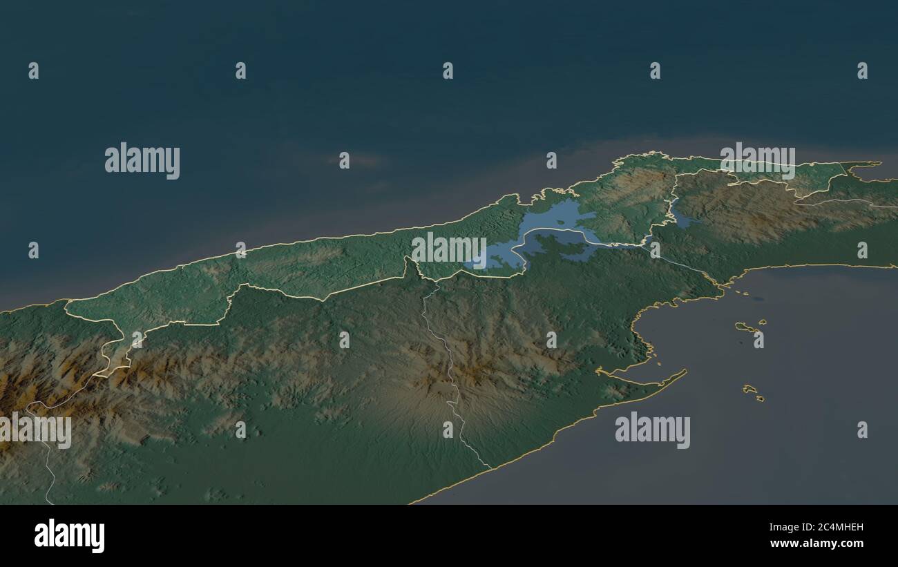 Zoom in on Colón (province of Panama) outlined. Oblique perspective ...