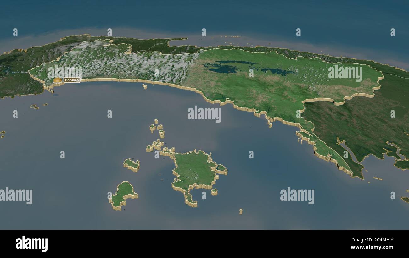 Zoom in on Panamá (province of Panama) extruded. Oblique perspective ...