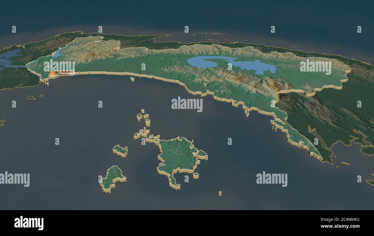 Zoom in on Panamá (province of Panama) extruded. Oblique perspective ...