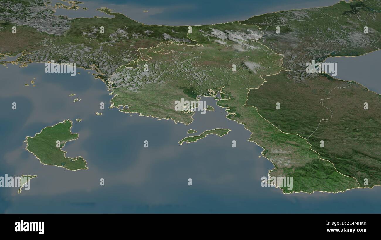 Zoom in on Veraguas (province of Panama) outlined. Oblique perspective ...