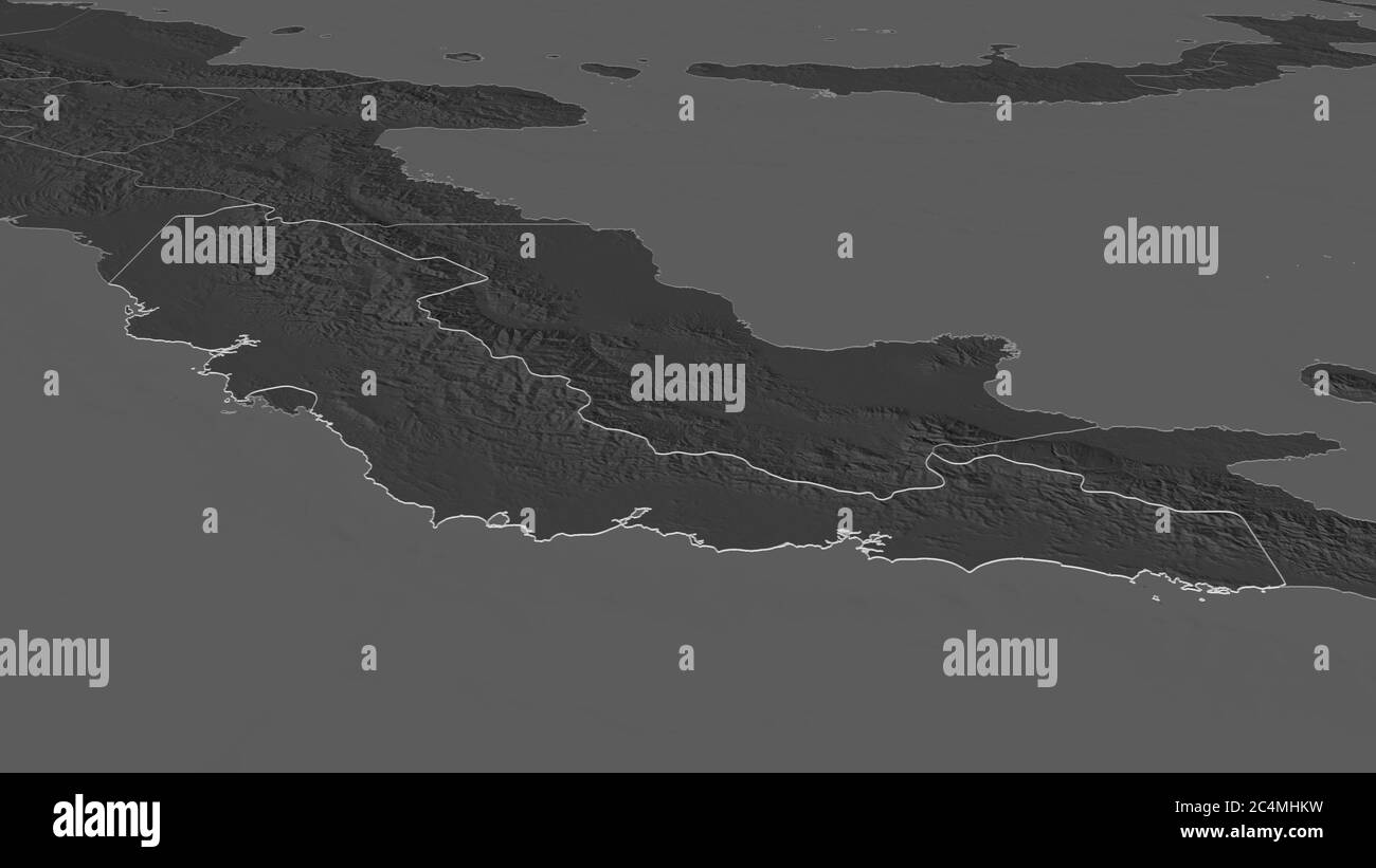Zoom in on Central (province of Papua New Guinea) outlined. Oblique ...