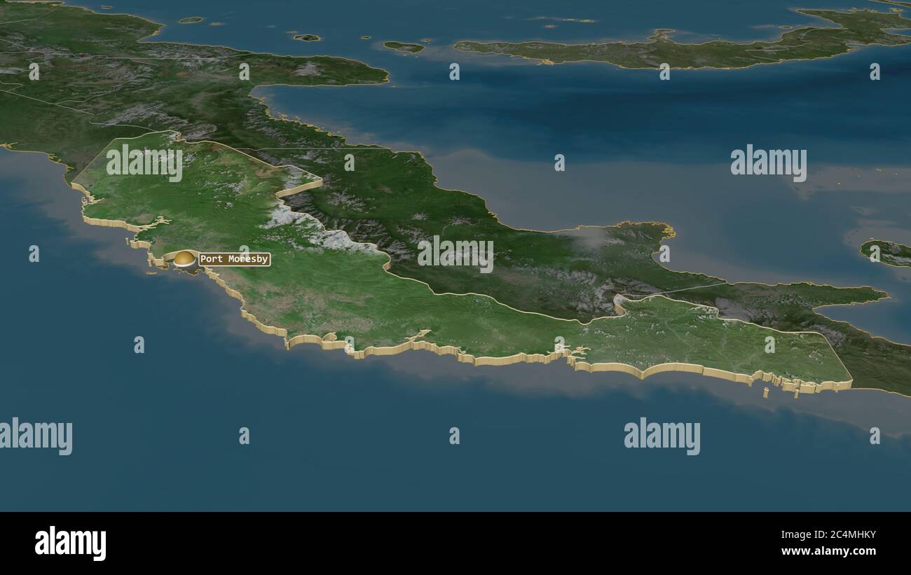 Zoom in on Central (province of Papua New Guinea) extruded. Oblique ...