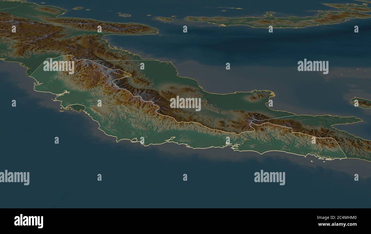Zoom in on Central (province of Papua New Guinea) outlined. Oblique ...