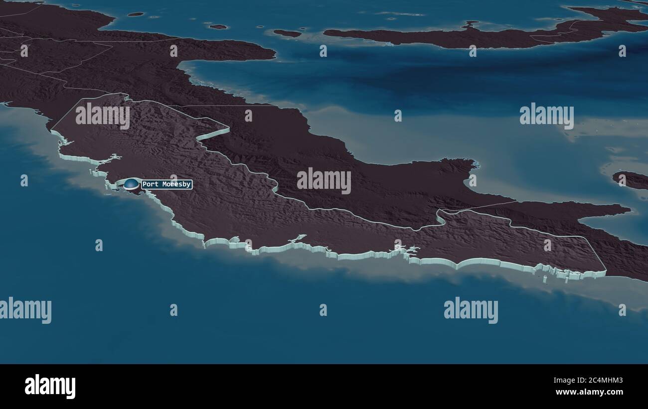 Zoom in on Central (province of Papua New Guinea) extruded. Oblique ...