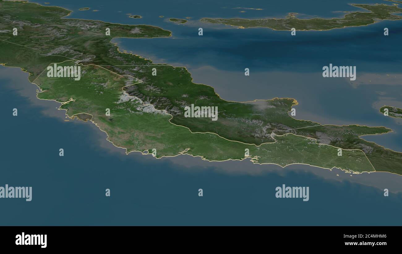 Zoom in on Central (province of Papua New Guinea) outlined. Oblique ...
