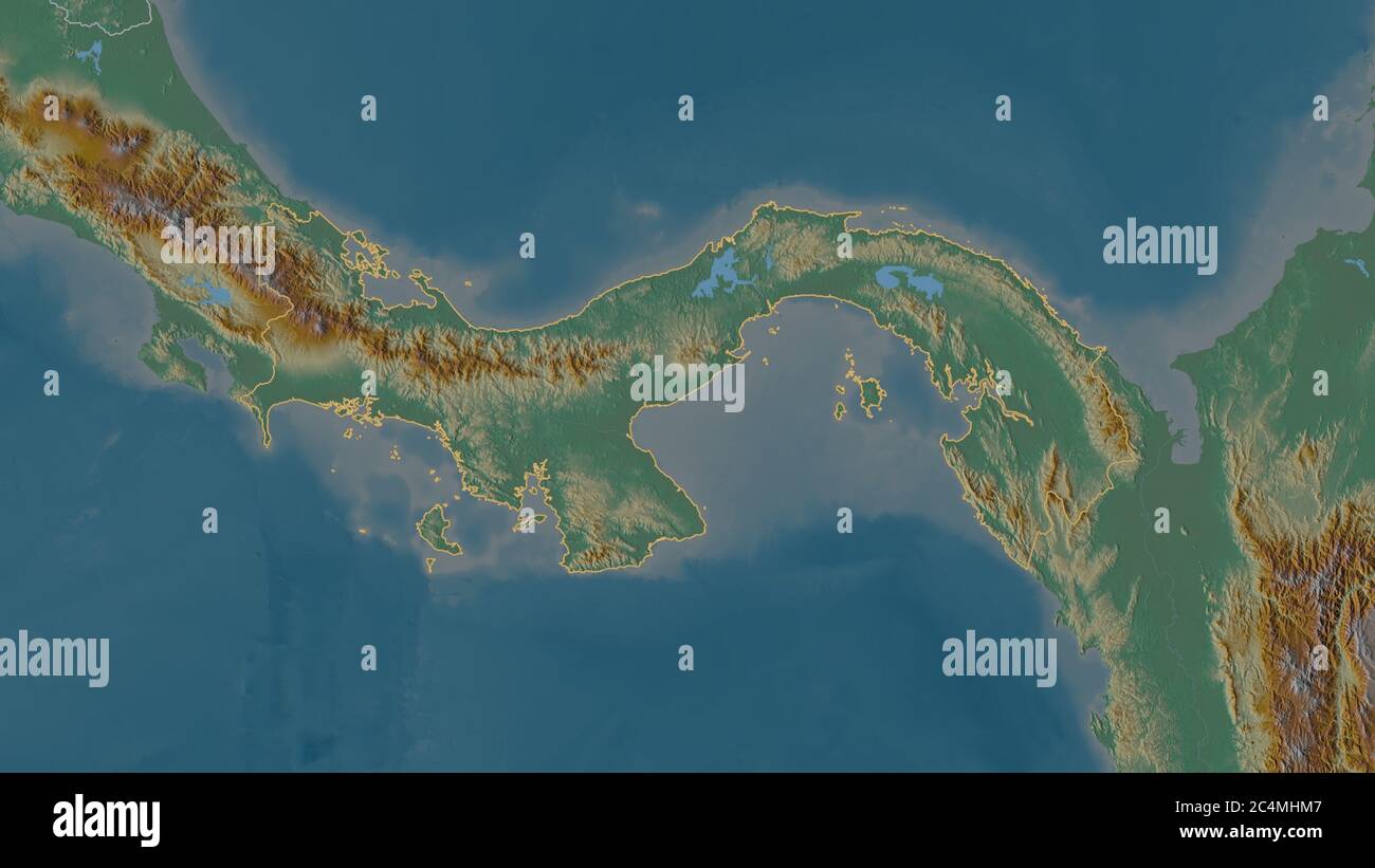 Outlined shape of the Panama area. Topographic relief map with surface ...