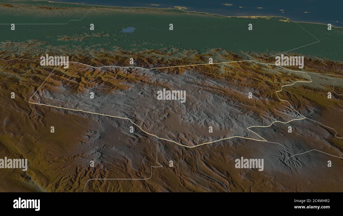 Zoom in on Enga (province of Papua New Guinea) outlined. Oblique ...