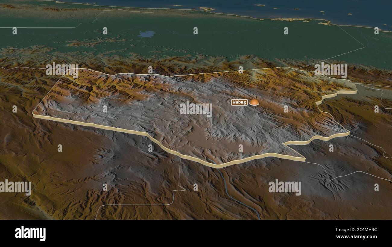 Zoom in on Enga (province of Papua New Guinea) extruded. Oblique ...