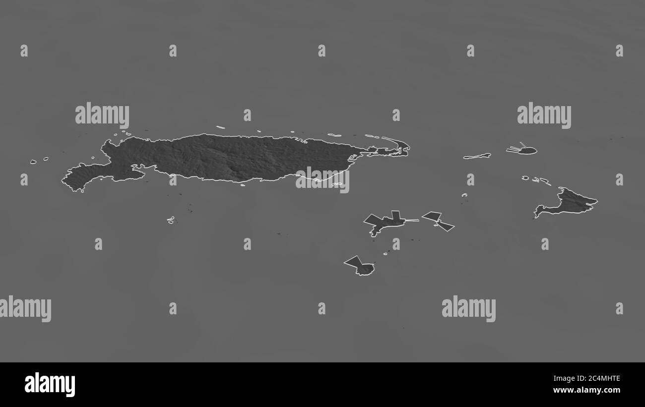 Zoom in on Manus (province of Papua New Guinea) outlined. Oblique ...