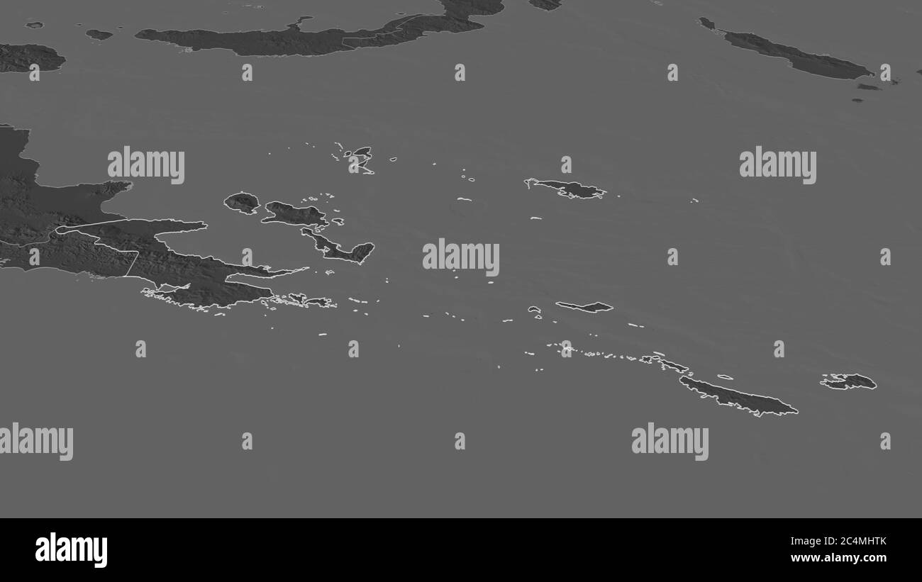 Zoom in on Milne Bay (province of Papua New Guinea) outlined. Oblique ...