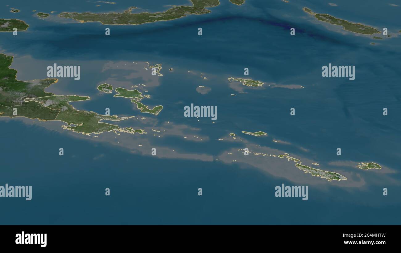 Zoom in on Milne Bay (province of Papua New Guinea) outlined. Oblique ...