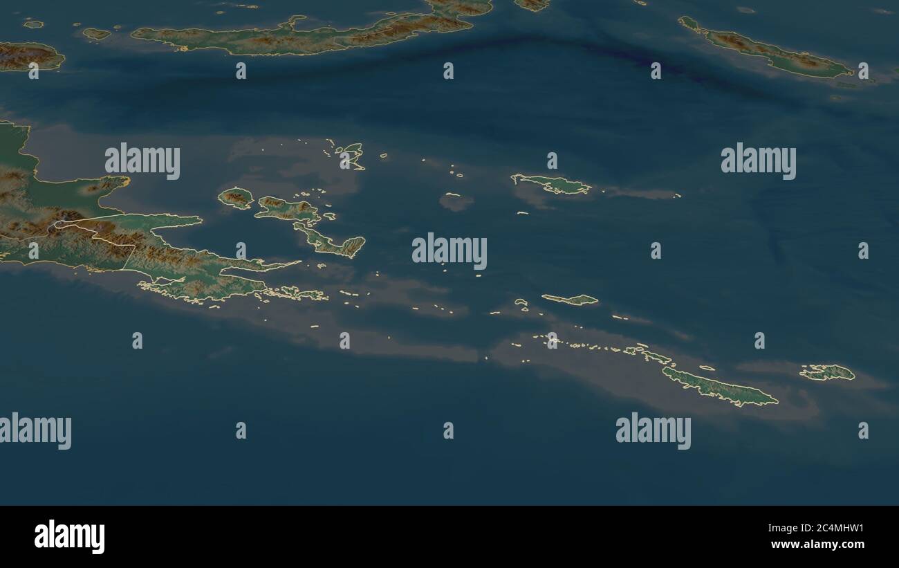 Zoom in on Milne Bay (province of Papua New Guinea) outlined. Oblique ...