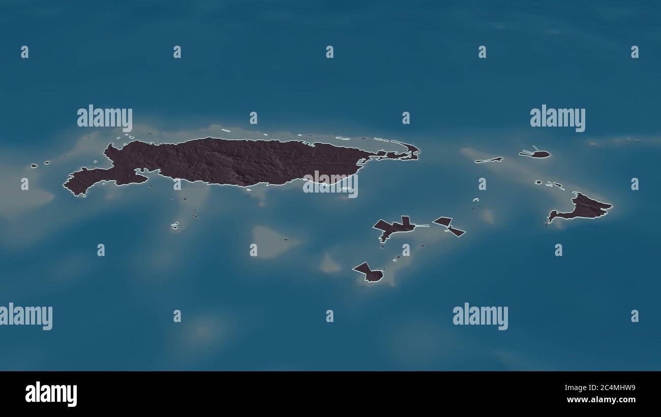 Zoom in on Manus (province of Papua New Guinea) outlined. Oblique ...