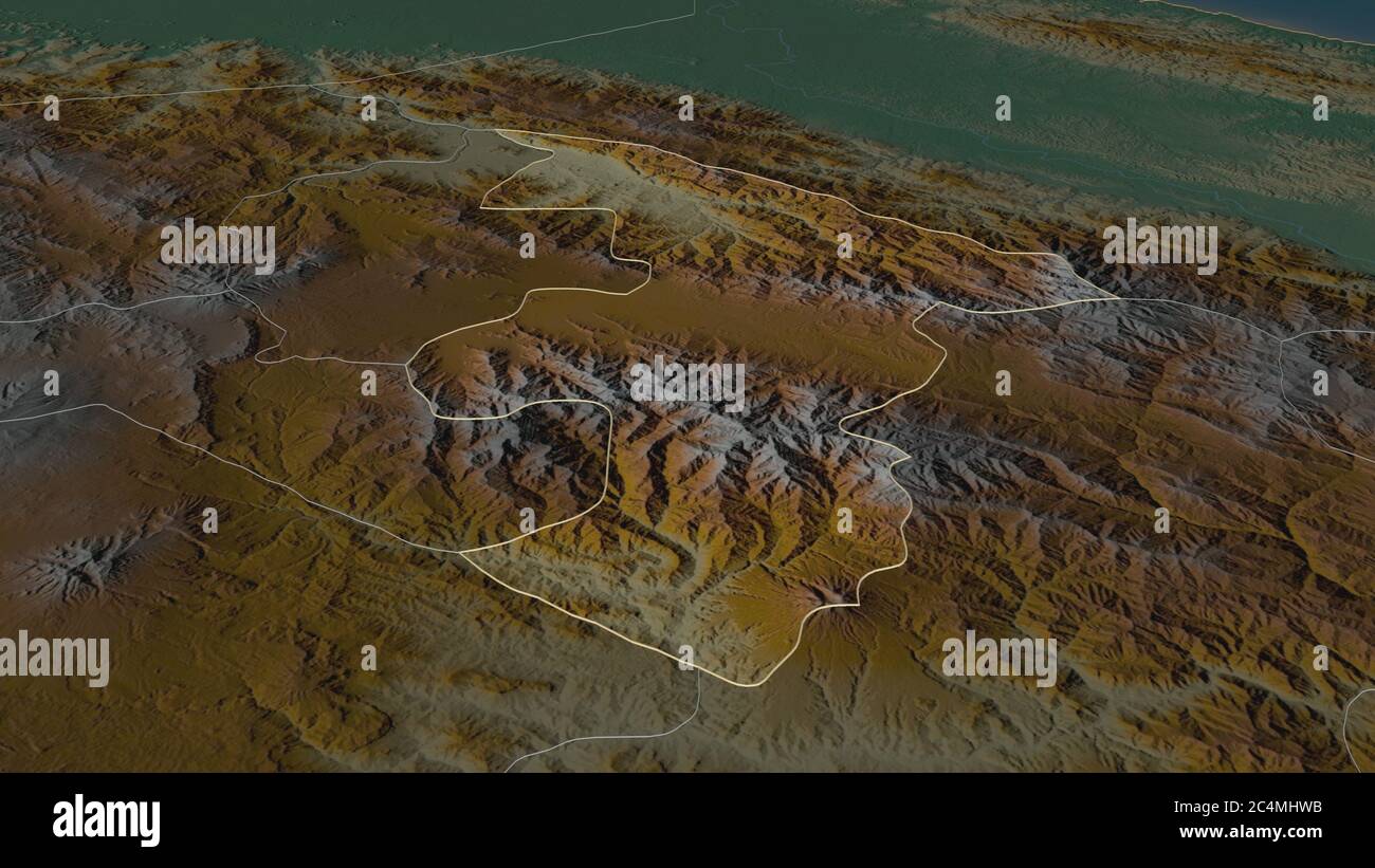 Zoom in on Jiwaka (province of Papua New Guinea) outlined. Oblique ...