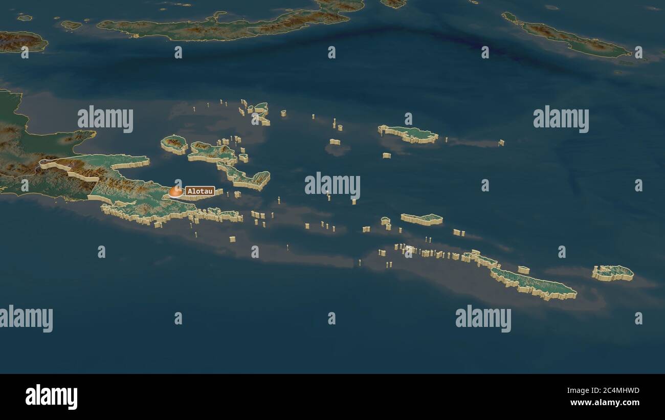 Zoom in on Milne Bay (province of Papua New Guinea) extruded. Oblique ...