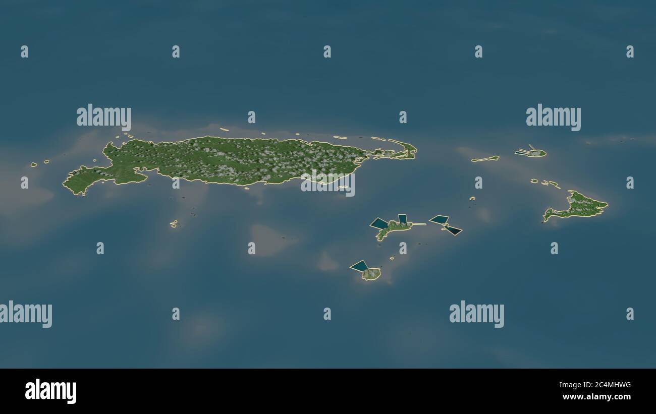 Zoom in on Manus (province of Papua New Guinea) outlined. Oblique ...