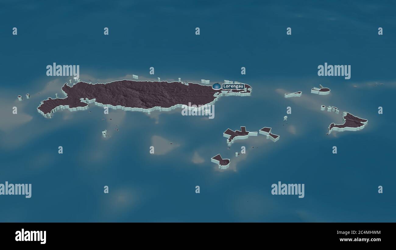 Zoom in on Manus (province of Papua New Guinea) extruded. Oblique ...