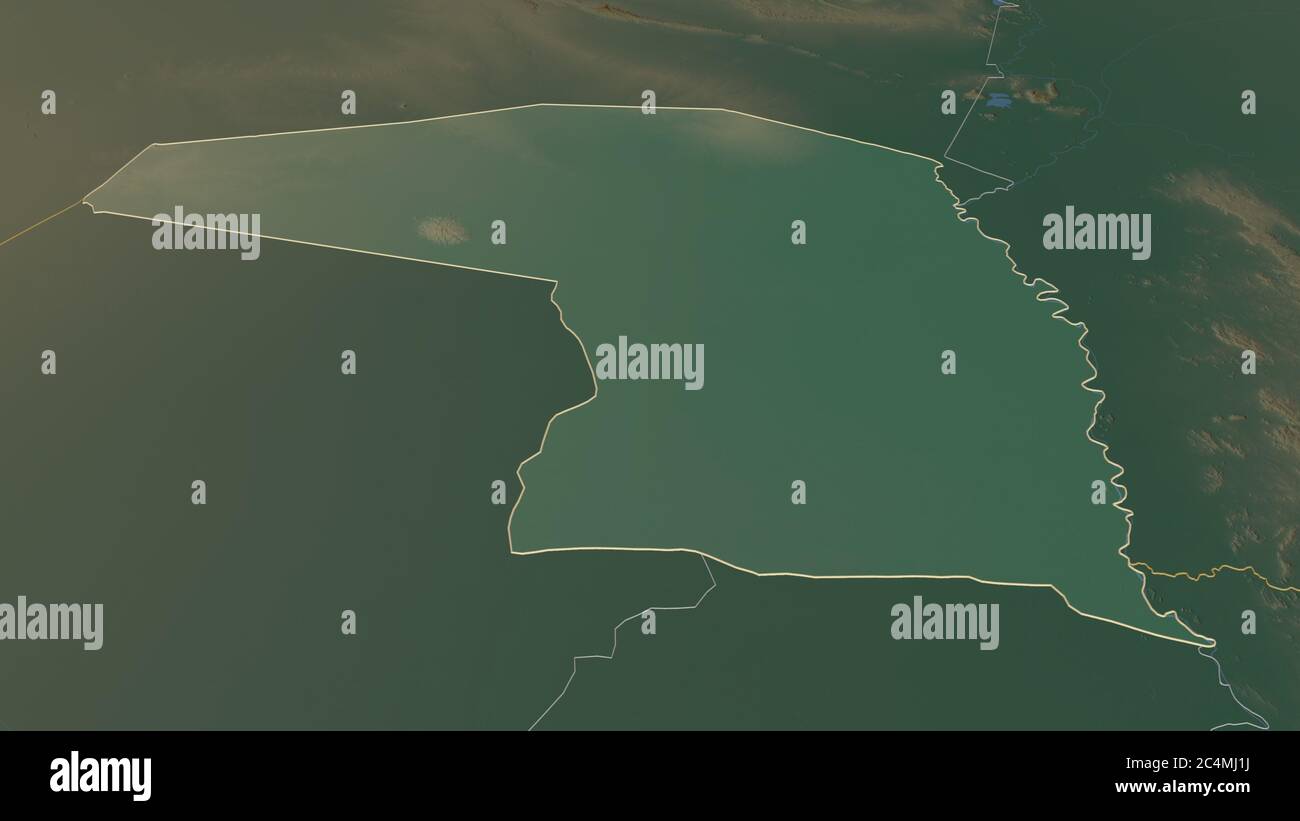 Zoom in on Alto Paraguay (department of Paraguay) outlined. Oblique ...