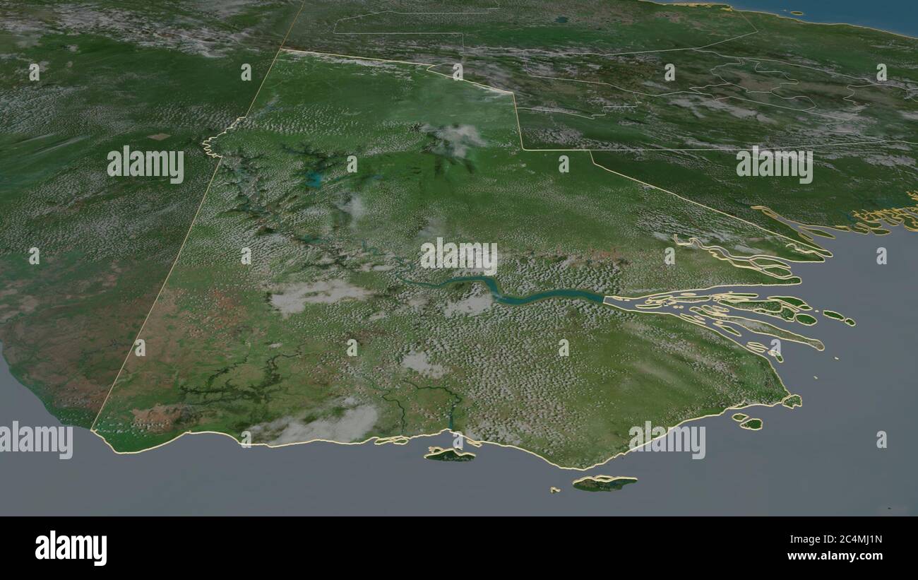 Zoom in on Western (province of Papua New Guinea) outlined. Oblique ...
