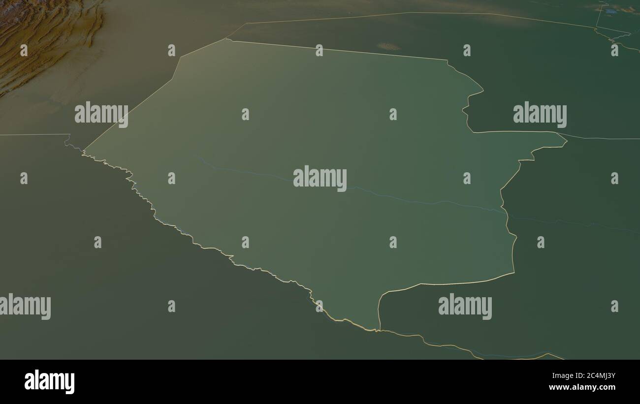 Zoom in on Boquerón (department of Paraguay) outlined. Oblique ...