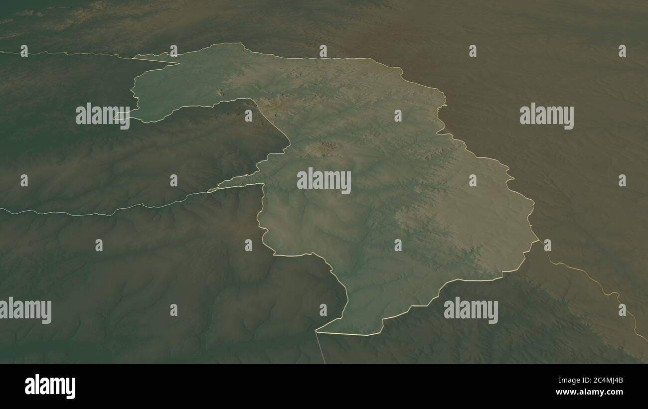 Zoom in on Amambay (department of Paraguay) outlined. Oblique ...