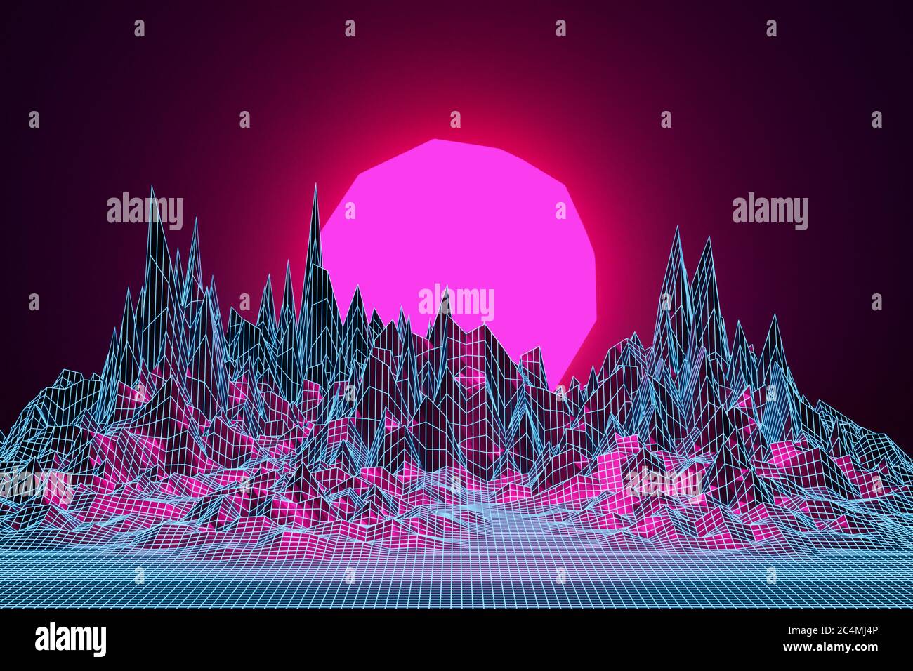 3d rendering, Virtual reality, sunset between the mountains .Design in ...