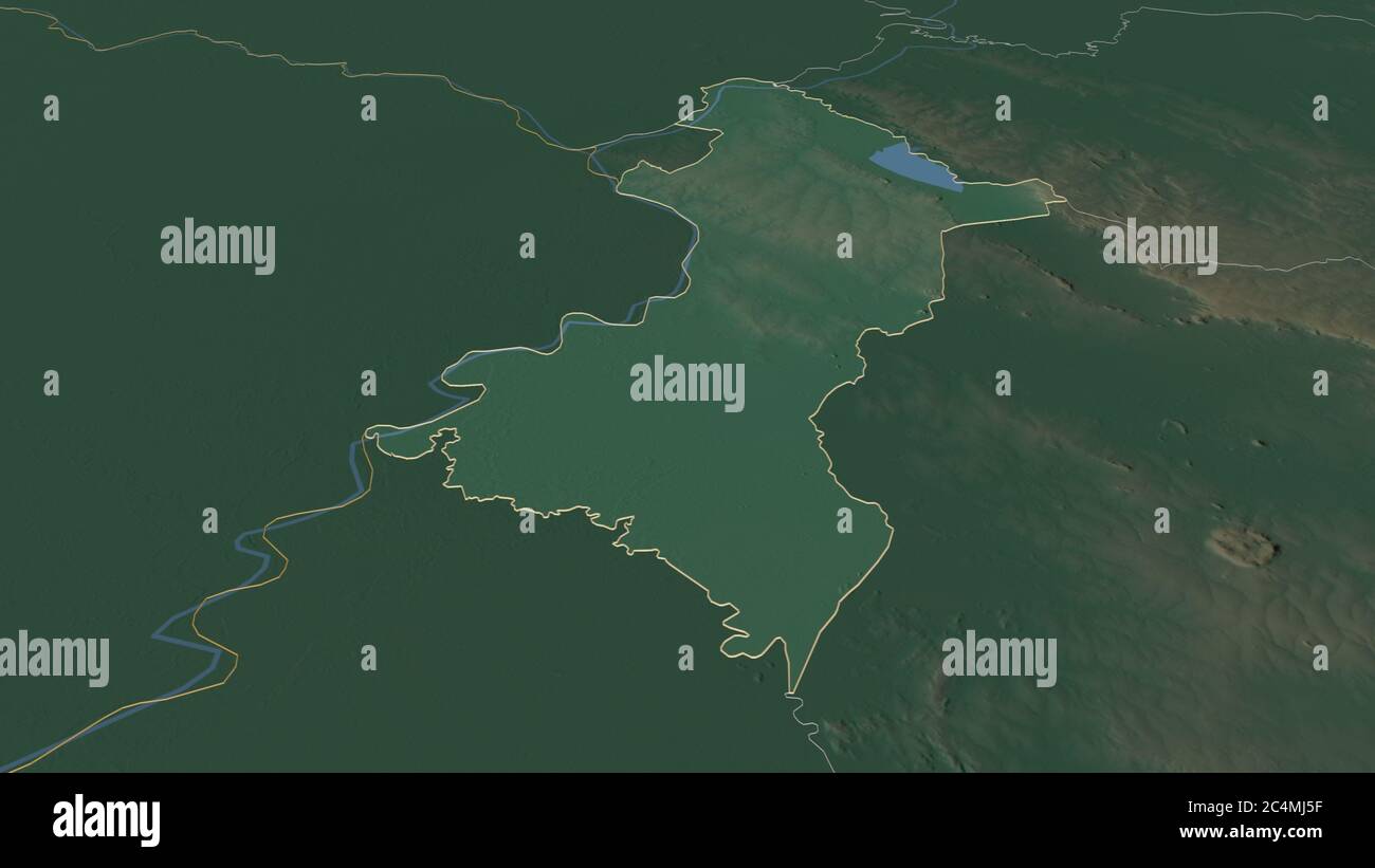 Zoom in on Central (department of Paraguay) outlined. Oblique ...