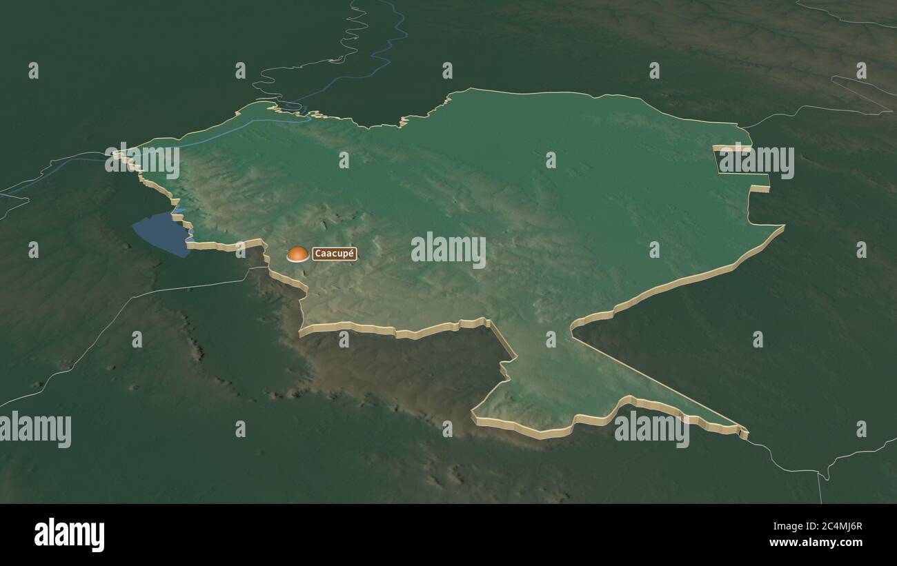 Zoom in on Cordillera (department of Paraguay) extruded. Oblique ...