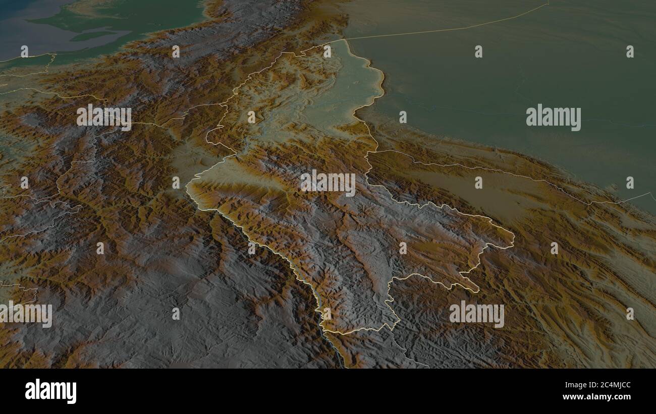 Zoom in on Amazonas (region of Peru) outlined. Oblique perspective ...