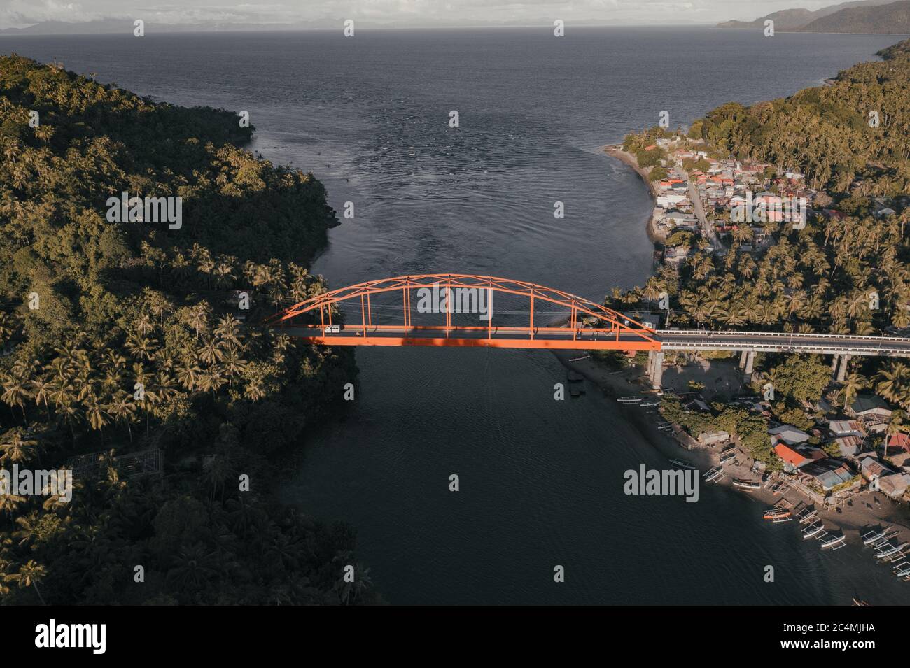Aerial Shot of a Modern Bridge in an Island Village in the Philippines ...