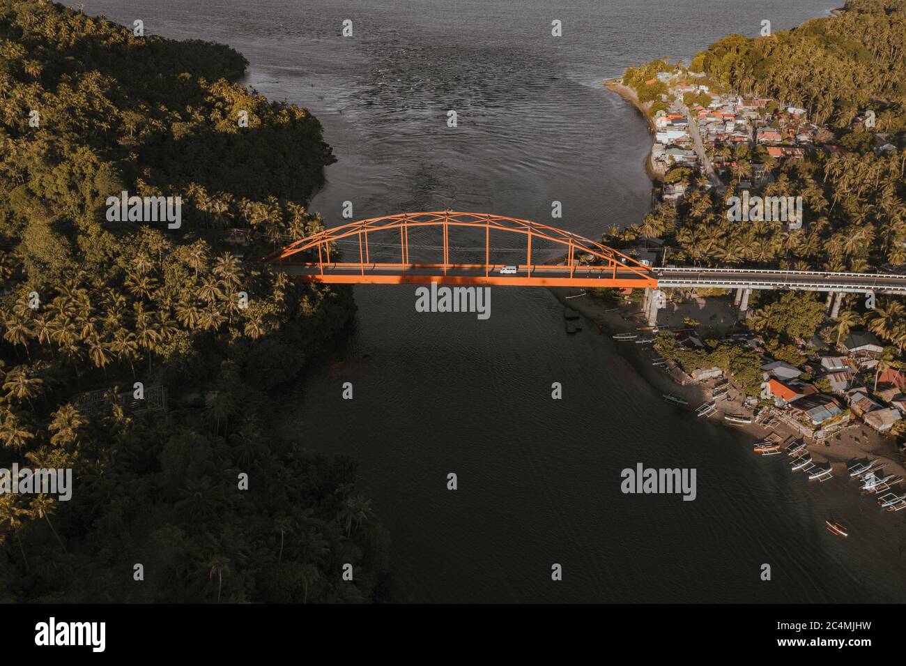 Aerial Shot of a Modern Bridge in an Island Village in the Philippines ...