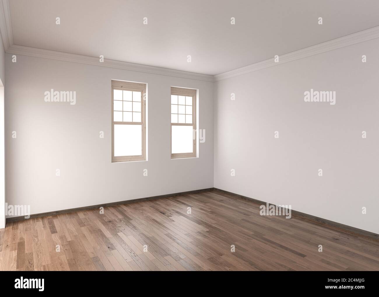 Interior Design with Raised Floor Detail and Single Hung Windows Stock ...