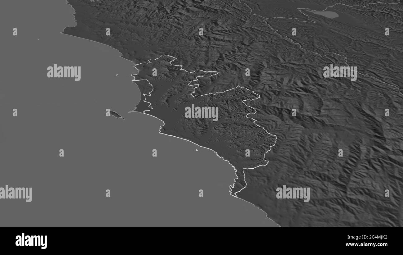 Zoom in on Lima Province (province of Peru) outlined. Oblique ...