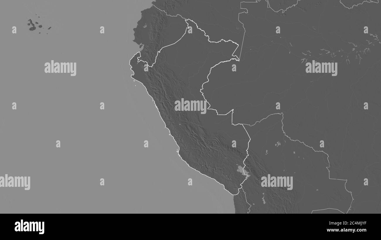 Outlined shape of the Peru area. Bilevel elevation map with surface ...