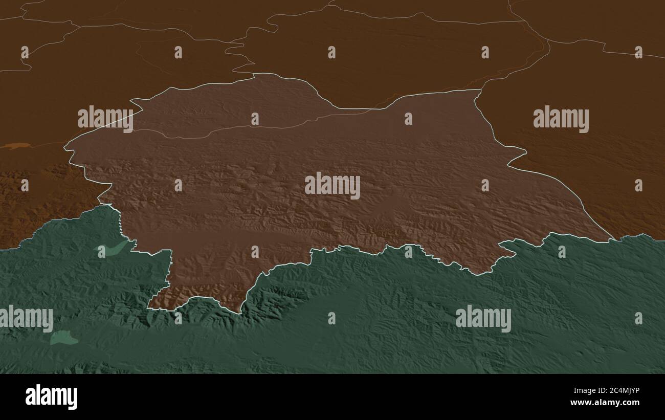 Zoom in on Lesser Poland (voivodeship of Poland) outlined. Oblique ...