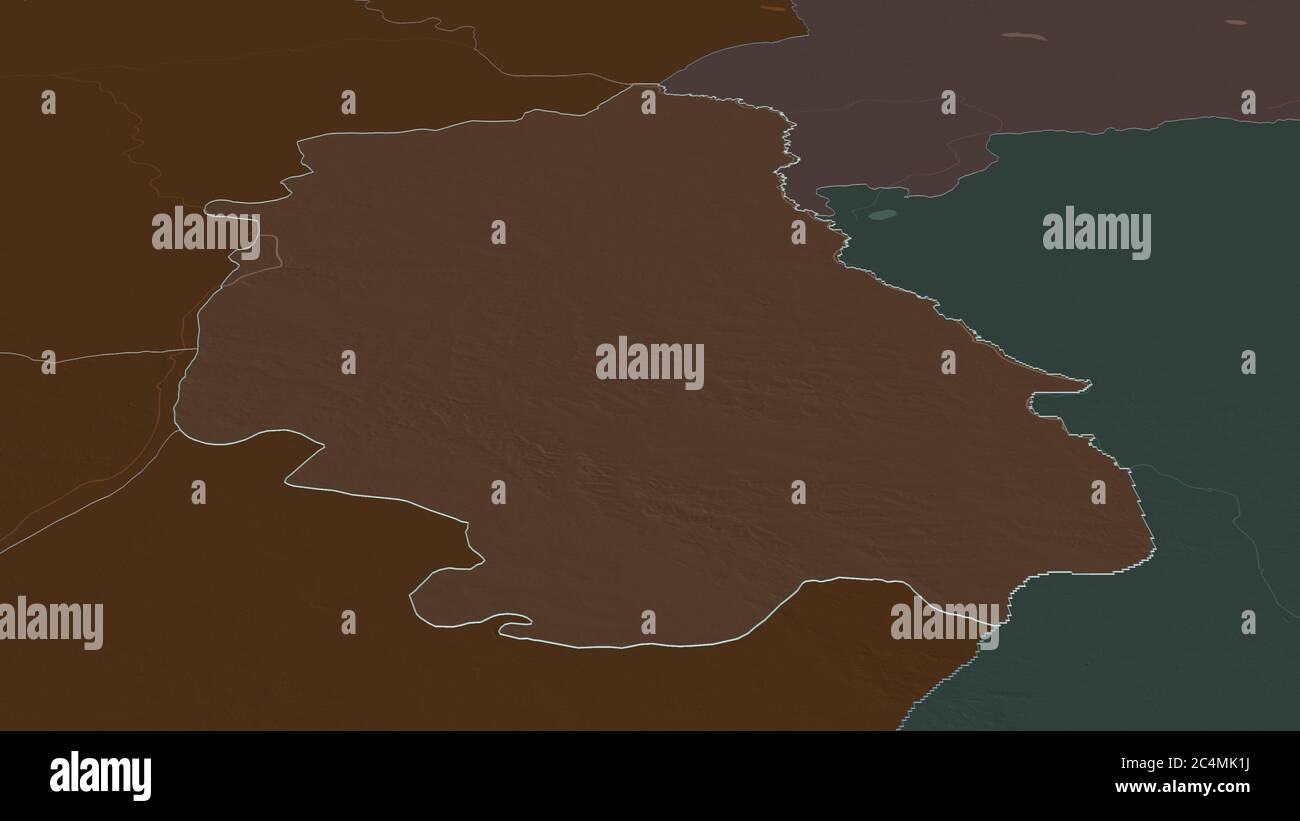 Zoom in on Lublin (voivodeship of Poland) outlined. Oblique perspective ...