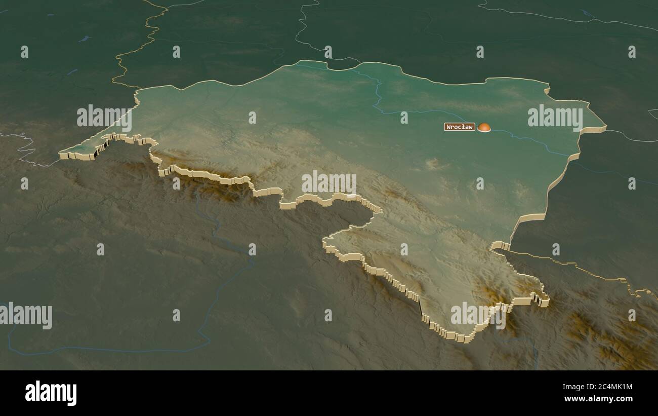 Zoom in on Lower Silesian (voivodeship of Poland) extruded. Oblique ...